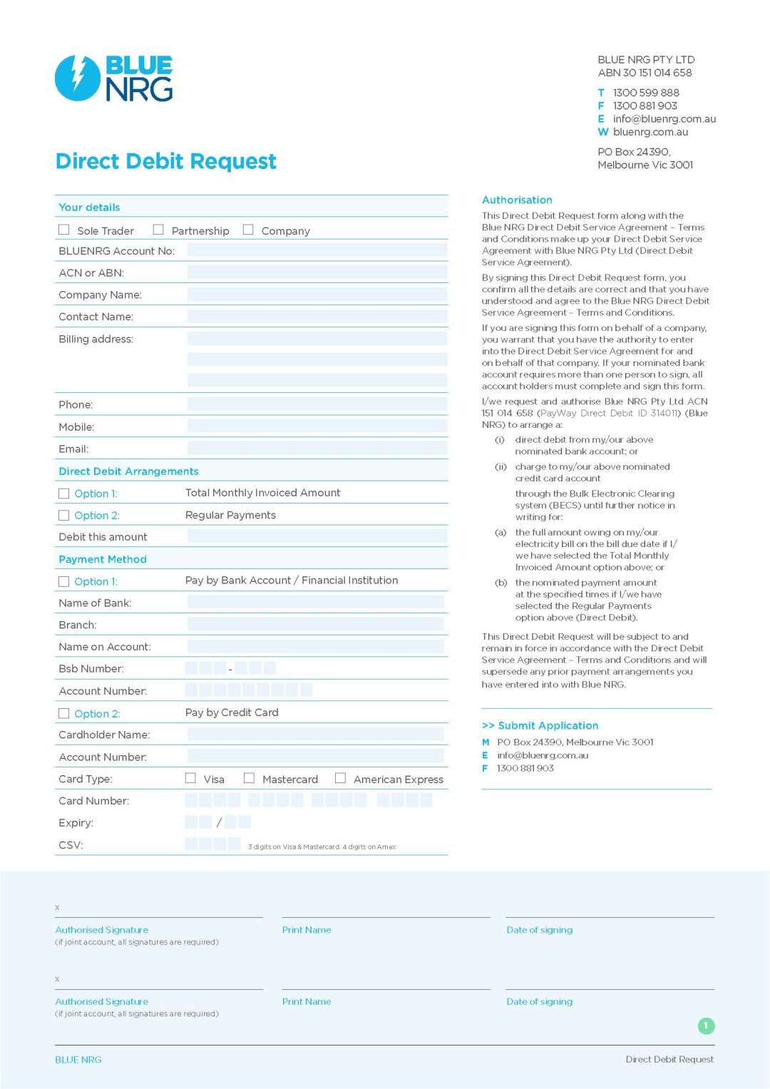 Direct Debit – Blue NRG Business Electricity