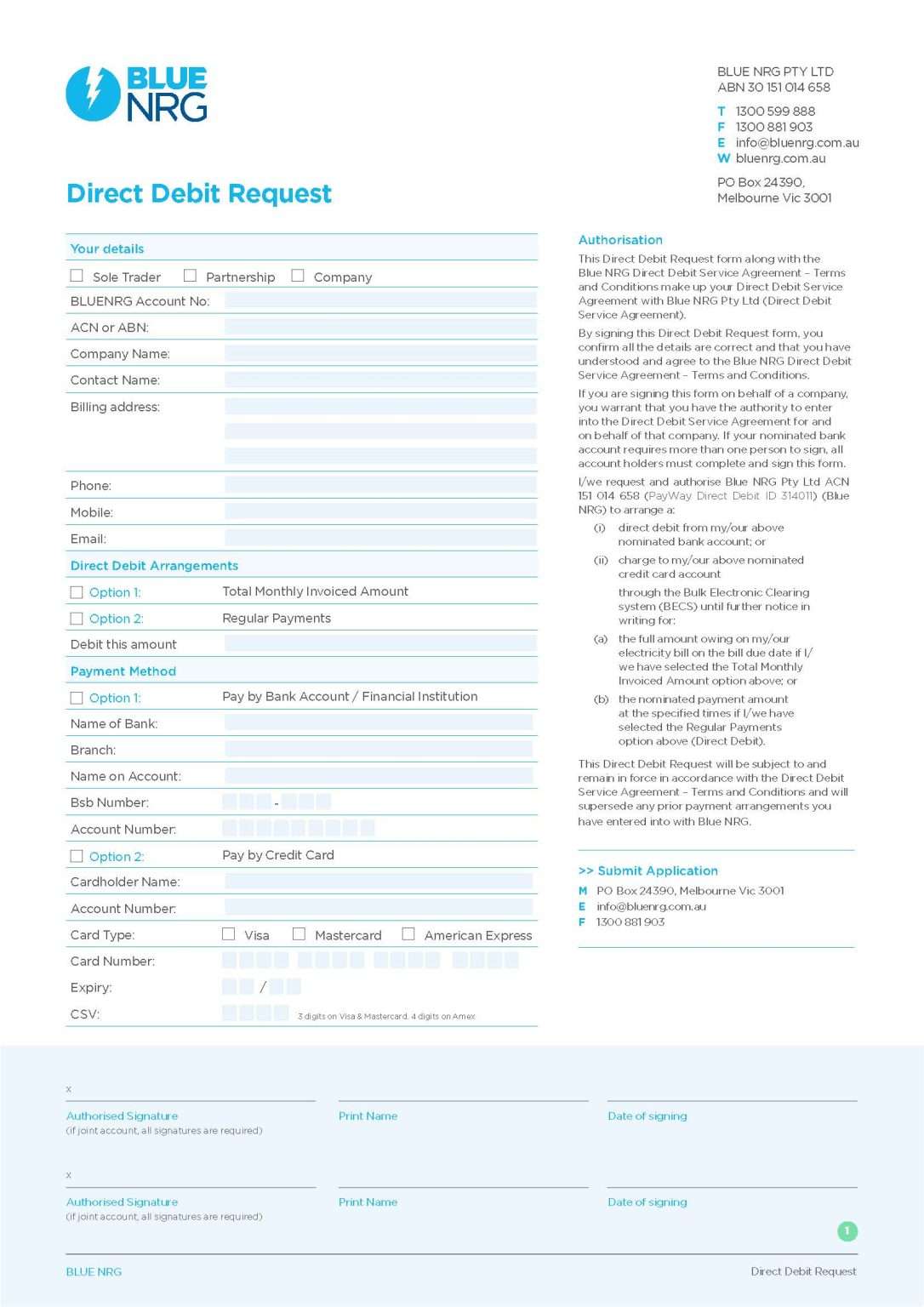 Direct Debit – Blue NRG Business Electricity