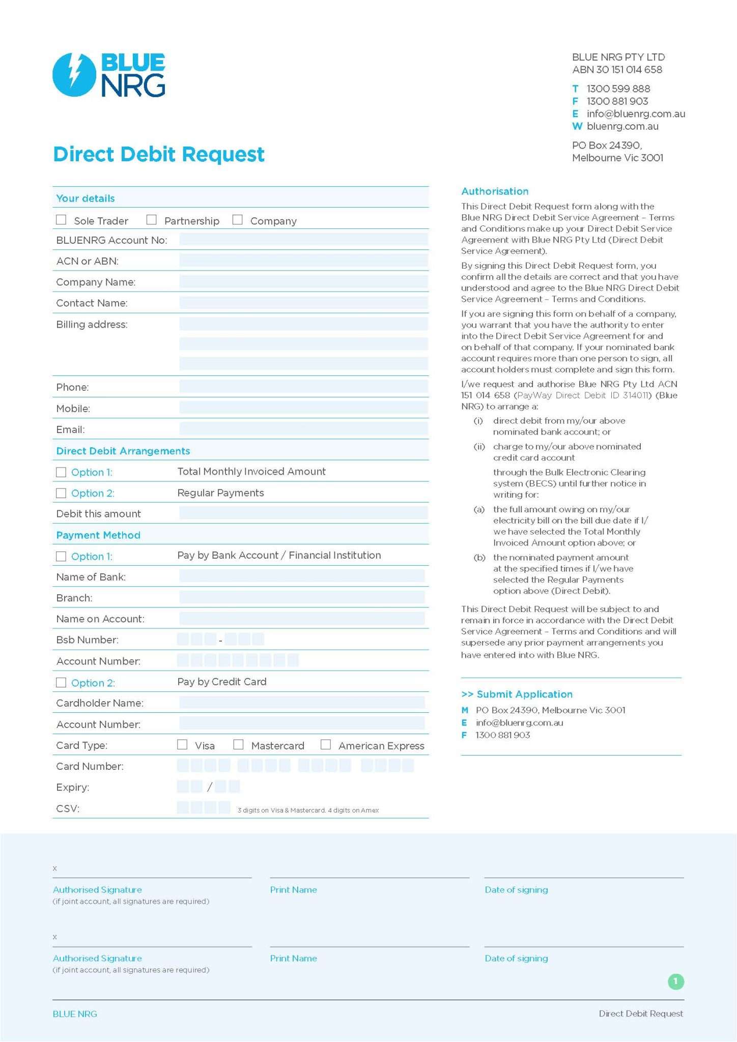 Direct Debit – Blue NRG Business Electricity